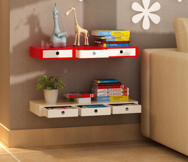 High Gloss Floating Wall Shelves With 3 Inside drawers Storage Wall ...